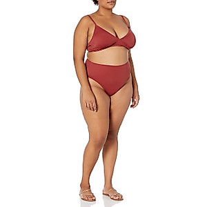 Amazon Essentials Women's High Waist High Leg Bikini Bottom, Brick Red, Medium