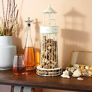Twine 5599 Lighthouse Wine Cork Holder and Farmhouse Home Decor Kitchen Accessory, Set of 1, White