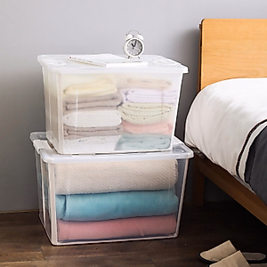 Uyorm 56 Quart Ultra Latch Box Large Storage Bins Waterproof Utility Tote Organizing Container Box with Buckle Lid Collapsible Clear Plastic Storage Box for Clothes and Bedding Transparent