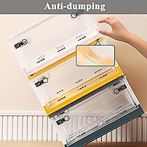 Yimeka Storage Box with Lid with Latch, Clear Stackable Foldable Storage Box on Wheels, Plastic Storage Box Container with Double Door and Handle for Home, Office, Bedroom, Living Room