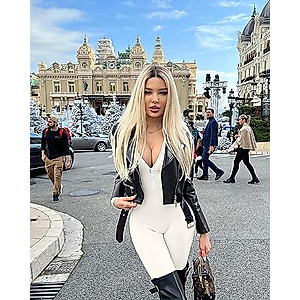 OQQ Women Yoga Jumpsuits Workout Ribbed Long Sleeve Zip Front Sport Jumpsuits Beige