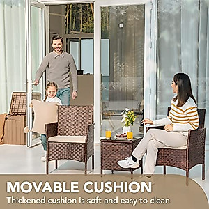 Devoko 3 Pieces Patio Furniture Sets Clearance PE Rattan Wicker Chairs with Table Outdoor Garden Porch Furniture Sets (Brown/Beige)