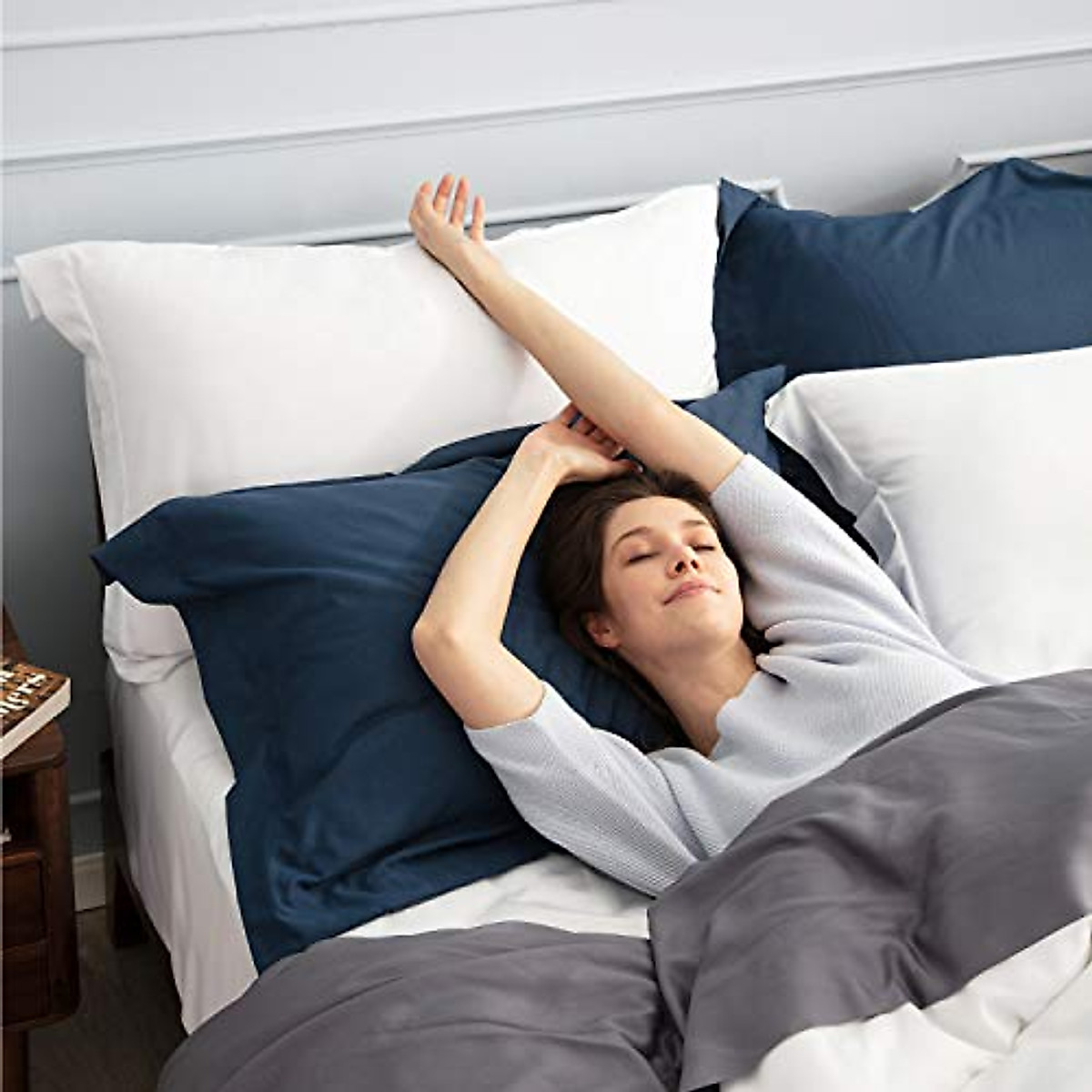 Bedsure Standard Pillow Shams Set of 2 for Kids, Brushed Microfiber Navy Bed Pillow Shams for Queen Bed, Super Soft and Cozy 20x26 Inch Shams Envelope Closure