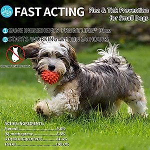 Flea and Tick Prevention for Dogs, Small Dog Flea & Tick Control with Fipronil, Long-Lasting and Fast-Acting Topical Flea & Tick Treatment Drops for Puppies, 5 to 22 lbs, 3 Doses