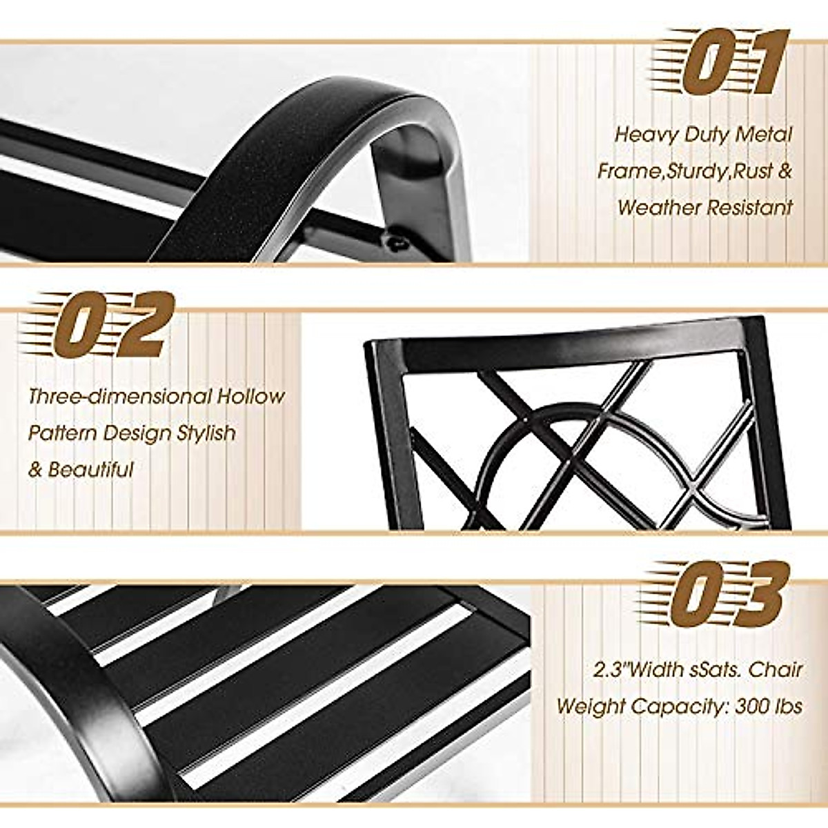 SOLAURA Patio Dining Chairs of 2, Outdoor Patio Furniture Chair Wrought Iron Patio Bistro Chairs, Patio Chairs for Garden, Lawn, Backyard, Porch, Balcony, Deck