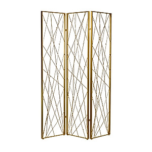 Deco 79 Metal Abstract Partition Room Divider Screen Foldable Partition Wire Rod 3 Panel Privacy Screen with Small Ball Accents, Room Partition 59" x 2" x 79", Gold
