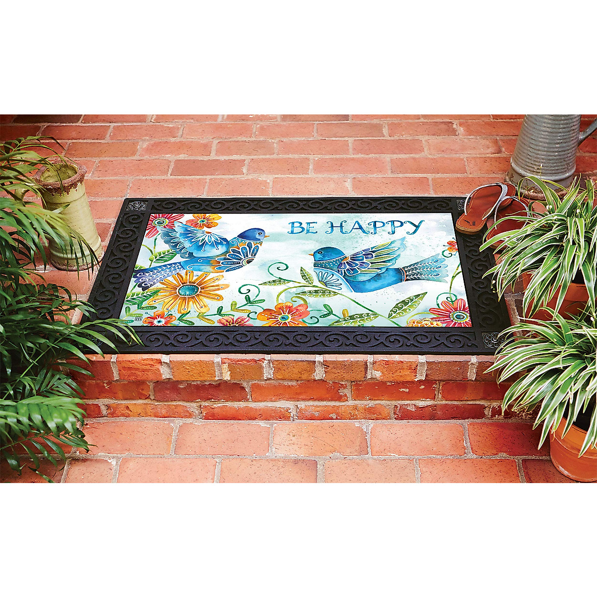 Studio M MatMates Happy Bluebirds Decorative Floor Mat Indoor or Outdoor Doormat with Eco-Friendly Recycled Rubber Backing, 18 x 30 Inches