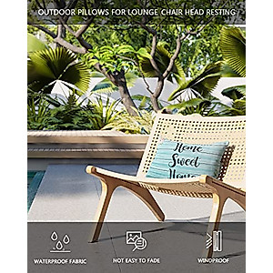 Recliner Head Pillow Ledge Loungers Chair Pillows with Insert Sweet Home Flowers Blue Wood Lumbar Pillow with Adjustable Strap Outdoor Waterproof Patio Pillows for Beach Pool Chair, 2 PCS