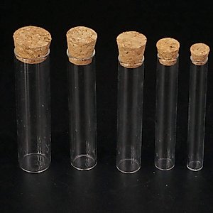 no logo 5pcs Oute Diameter 12mm 15MM 18MM 20MM 25MM 30MM 35MM 40mm Lab Glass Test Tube Flat Bottom with Wood Stopper Thermostability (Capacity : 30x100mm)