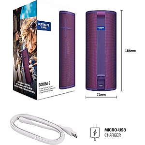 Ultimate Ears Boom 3 Wireless Bluetooth Speaker, Bold Sound + Deep Bass, Bluetooth, Magic Button, Waterproof, 15 Hours Battery, Range of 150 ft - Ultraviolet Purple (Renewed)