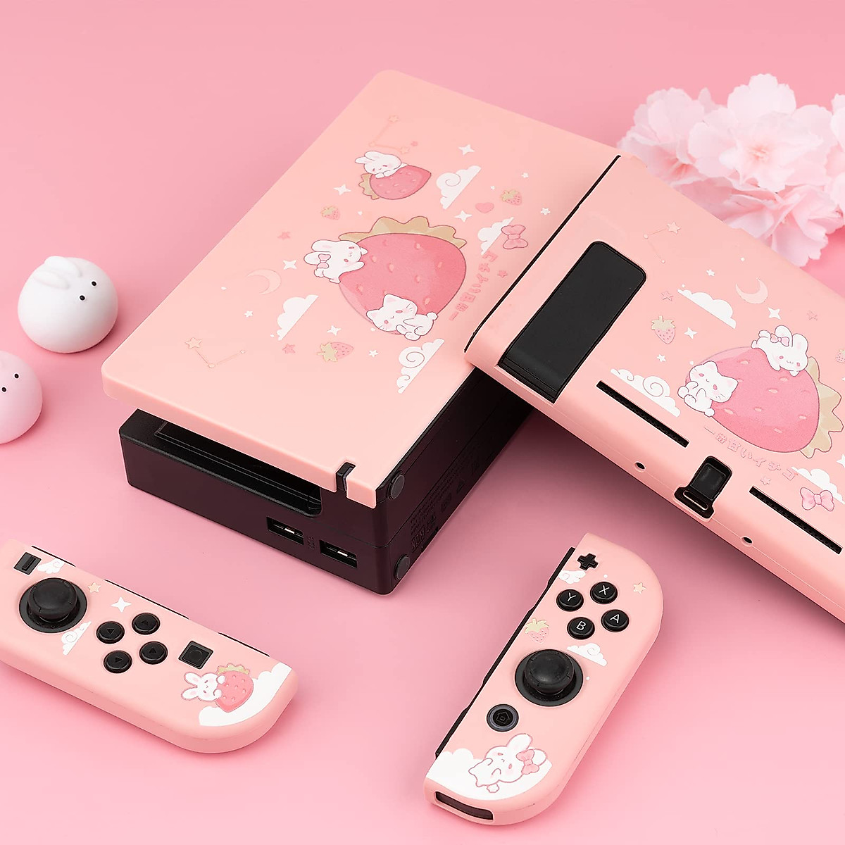 GeekShare Anti Scratch Switch Dock Cover- Hard Faceplate Sleeve Pad for Switch Dock- DIY Replacement Shell Compatible with Nintendo Switch Dock(Strawberry Rabbit)