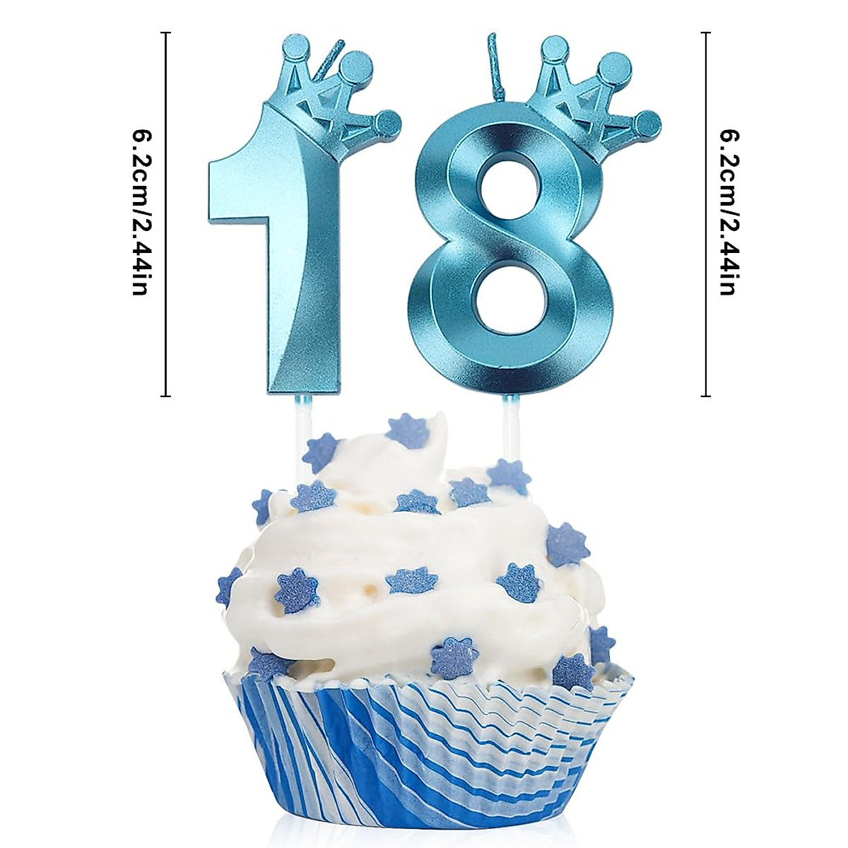 18th Birthday Candles, 18 Candles for 18th Birthday, Blue Number Candles 18th Happy Birthday Decorations,3D Crown Number 18 Candle for Cake, 18th Cake Topper Wedding Anniversary Celebration Parties