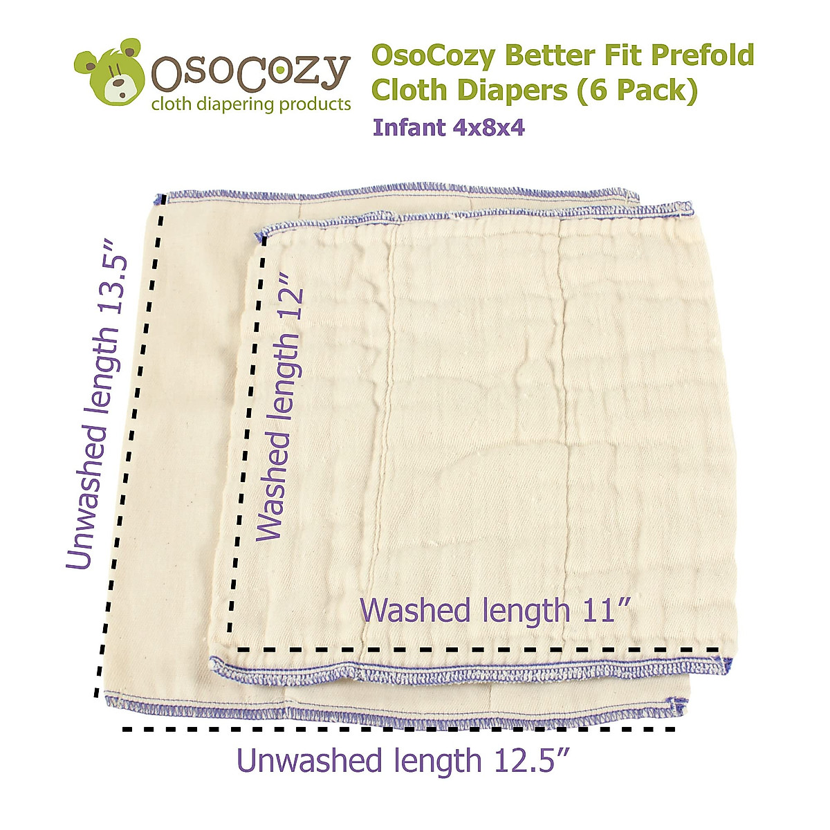 OsoCozy Better Fit Prefold Cloth Diapers - Small - 6 pk