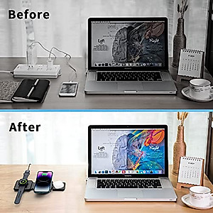 PEAPOLET Wireless Charger 3 in 1,Wireless Foldable Charging Station,Magnetic Fast Wireless Charging Pad Compatible with iPhone 15/14/13/12 Pro Max,Apple Watch,AirPods,Adapters not Included (Black)