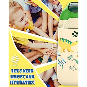 FJ bottle FJ bottle 13 oz Patent Design Insulated Kids Water Bottle with Straw Lid and Silicone Protective Cover, AirFree Vent Technology Care for Kids, BPA Free, Multiple Colors (Wild Dinosaur/12 oz)