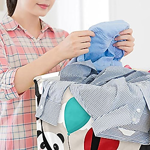 Panda Holds Balloon Flying in Sky Print Collapsible Laundry Hamper, 60L Waterproof Laundry Baskets Washing Bin Clothes Toys Storage for Dorm Bathroom Bedroom