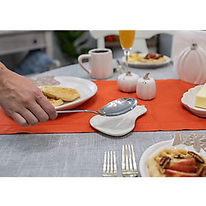 Nat & Jules Pumpkin Gourd Shaped 6.5 x 4 Inch Ceramic Spoon Rest: Cheerful Fall & Thanksgiving Decorations for Indoor Home Kitchen & Table Décor & Centerpiece, Cream