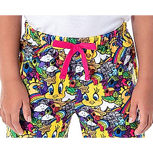 Looney Tunes Girls Tweety Bird Vivid Color Pattern Velvety Soft Sleep Lounge Pajama Pants (MD, 7/8) Multi