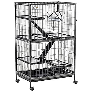 PawHut 50" H 5-Tier Small Animal Cage, Ferret Cage, Large Chinchilla Cage with Hammock Accessory Heavy-Duty Steel Wire, Small Animal Habitat with 4 Doors, Removable Tray