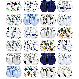 Newborn Baby Gloves Infant No Scratch Elastic Wrist Infant Soft Gloves Baby Mittens for 0-6 Months Baby Girls Boys (Cool Style,24 Pairs)