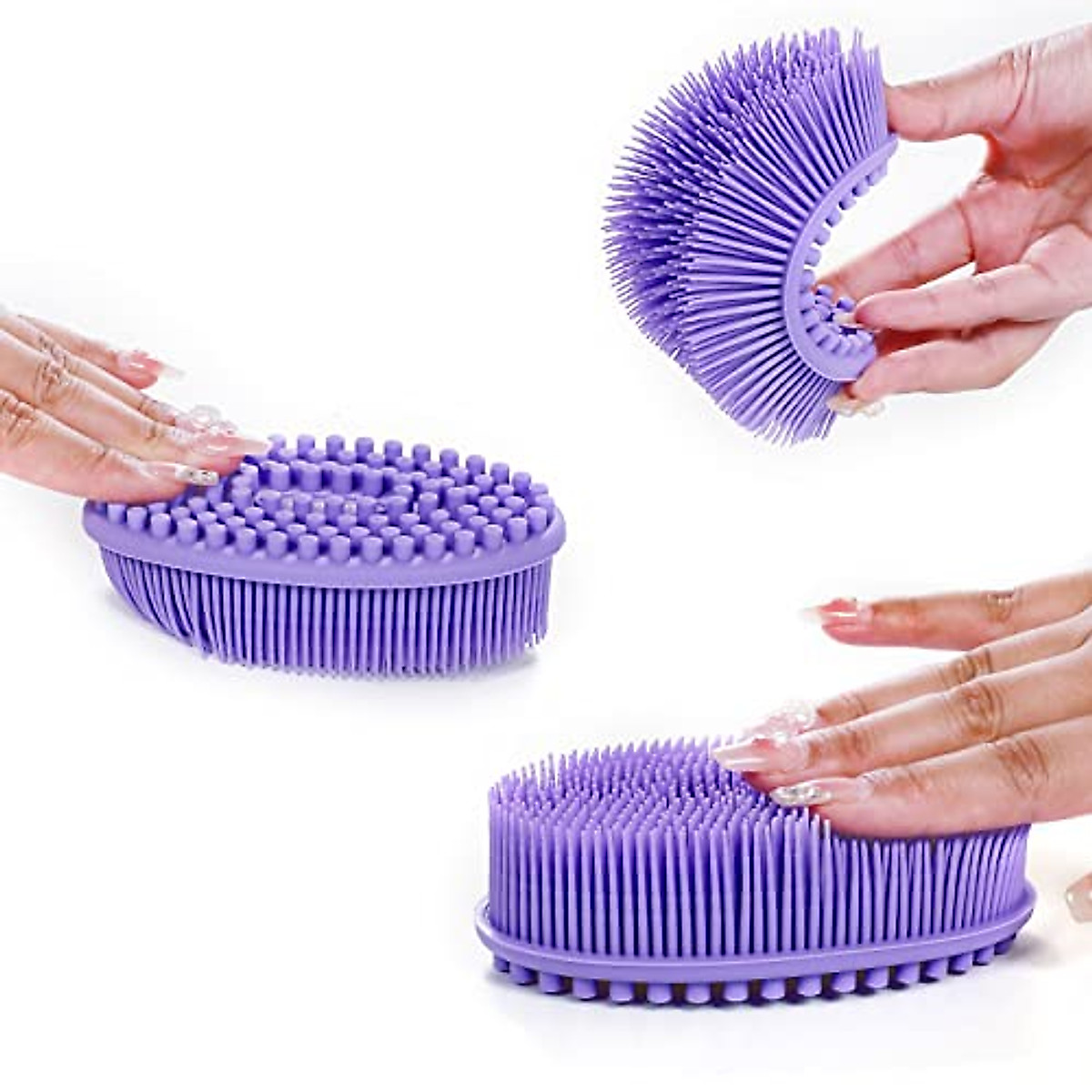 Silicone Body Scrubber Loofah - Set of 3 Soft Exfoliating Body Bath Shower Scrubber Loofah Brush for Sensitive Kids Women Men All Kinds of Skin(Purple/Green/Pink)