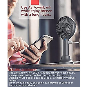HonHey Handheld Fan, 5000 mAh Portable Fan[8-25H Working Time] with Rechargeable Battery, 4 Speed Personal Cooling Desk Fan with Power Bank, Mini Hand Held Operated Makeup Fan for Women Outdoor
