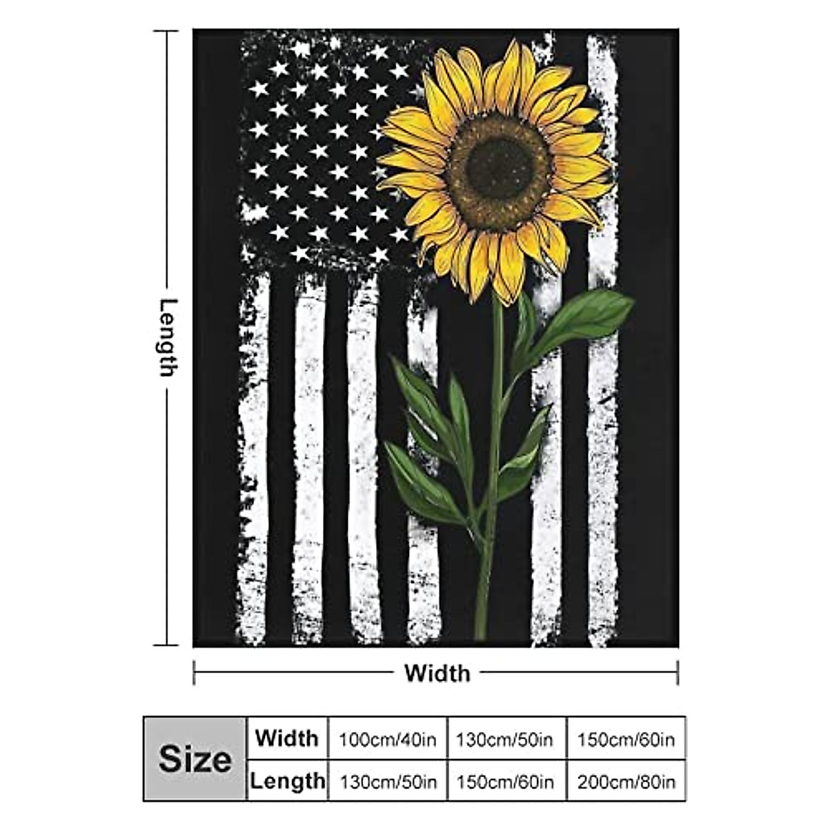 Moveise American Flag Flannel Throw Blankets Vintage USA Flag Sunflower Fuzzy Blankets Warm Lightweight Bed Throws 56"x45" Inches