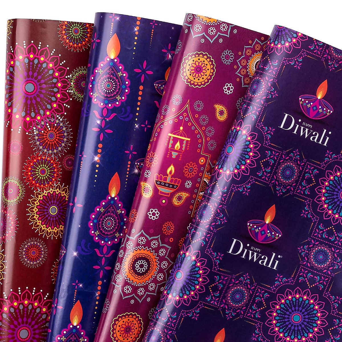 RUSPEPA Wrapping Paper Sheet - Oil Lamp Pattern Great for Diwali, Holiday and Party - 12 Folded Sheets - 19.68 X 27.5 Inch per sheet