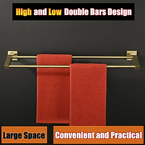 Alise Bath Double Towel Bars Towel Racks for Bathroom Lavatory,Wall Mount Towel Holder Heavy Duty SUS304 Stainless Steel Towel Hanger Towel Rail,Brushed Gold Finish,24 Inch