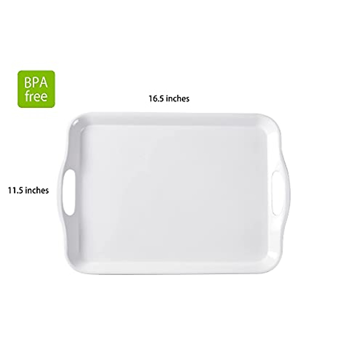 Blue Boat 16.5" x 11.5" Rectangular Serving Trays Set of 2 White,Light Weight Easy to Clean Sturdy Stackable Melamine Serving Tray with Handle, Fruit, Snacks, and Desserts Trays