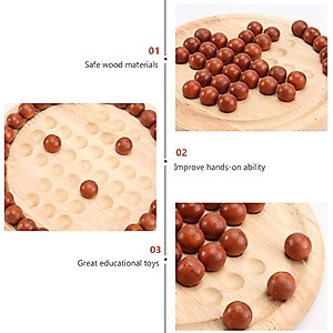 NUOBESTY Wooden Solitaire Board Game Brain Game Set Solitaire Chess Bead Wood Marbles Chess Puzzle Peg for Students Adults（14x14x2.8 cm）