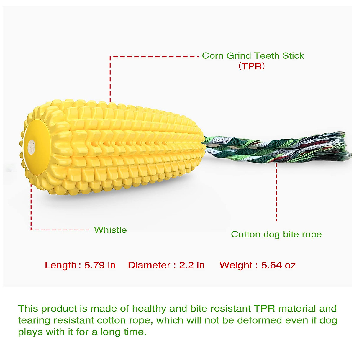 AGIEG Dog Toy Corn Yellow Puppy Squeaky Toys Pet Durable Chewing Toothbrush Cleaning Back Teeth, Add Toothpaste, Chew Toy for Mediun and Large Dogs,All Breed Size