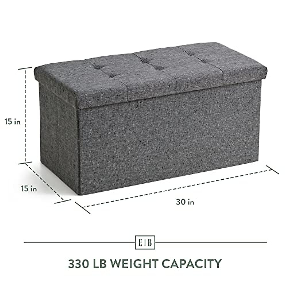 Edenbrook 30 Inch Rectangle Storage Ottoman - Buttonless Tufted Ottoman -Foot Rest-Holds 330 lbs, Grey