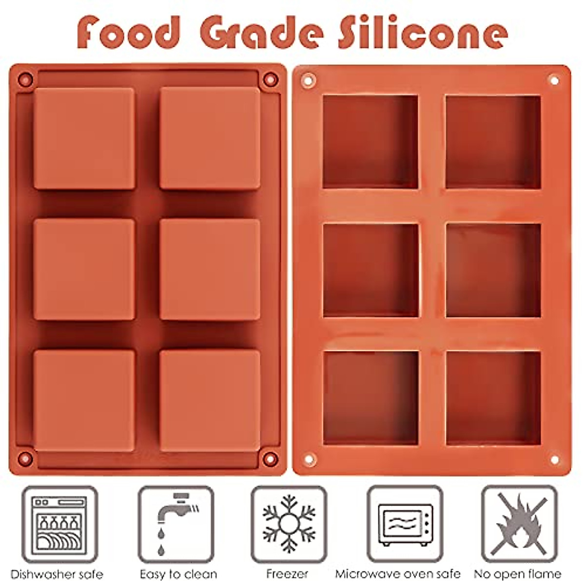 Ocmoiy 3Pcs Silicone Brownie Pan 2" x 2" x 1" Square Chocolate Baking Molds for Brownie Bites, Muffins, Fudges, Truffles, Keto Fat Bombs