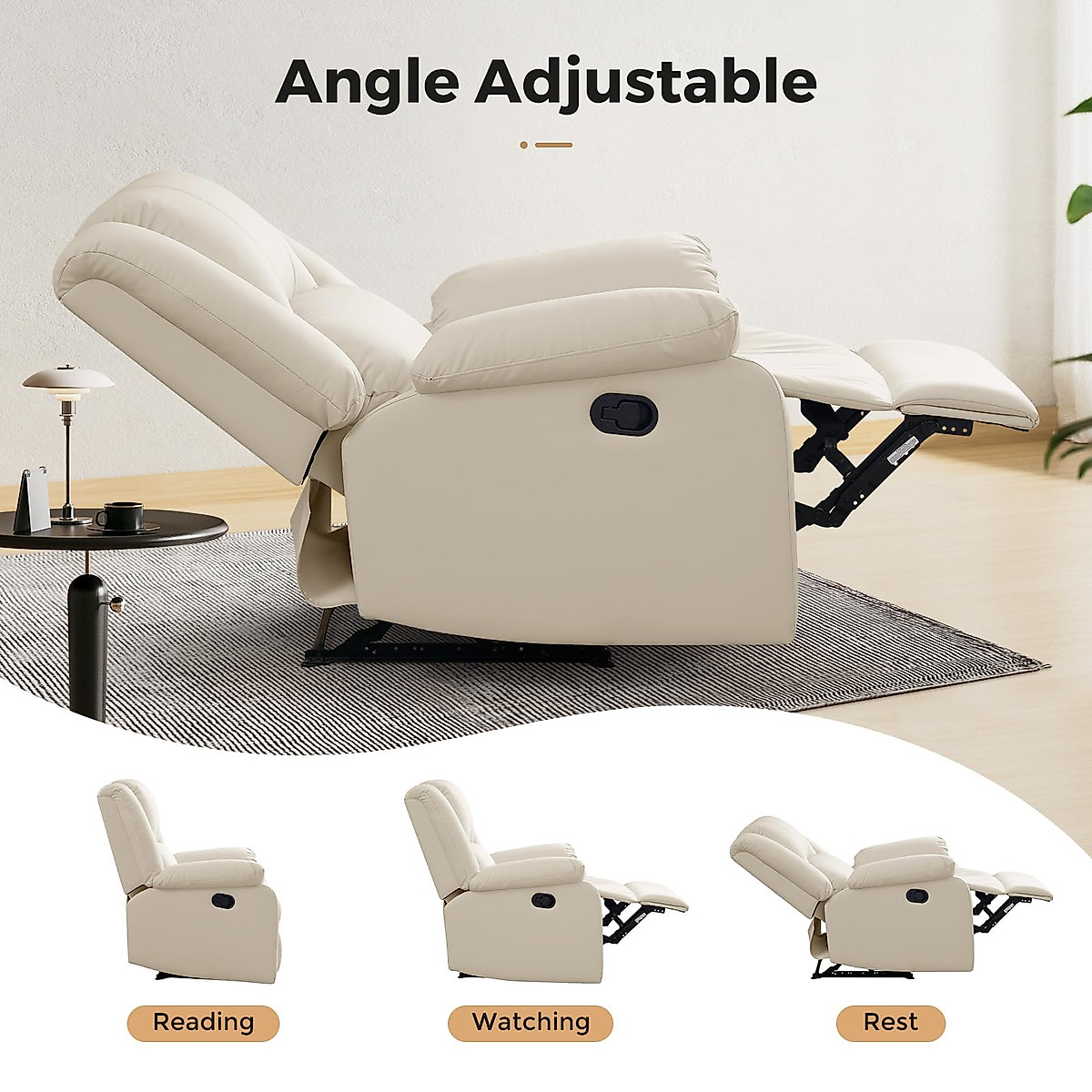 COOSLEEP Manual Recliner Chair, PU Leather Recliner Chair with Overstuffed Arm and Back, Soft Cushions, Recliner Chair for Adults, Single Sofa for Living Room(Beige)