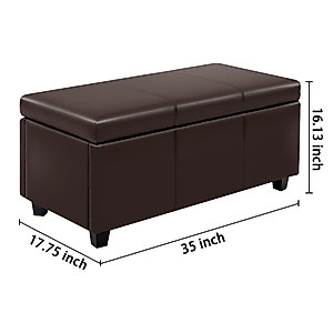 CangLong 36Inch Rectangular Faux Leather Storage Ottoman Bench, Large, Espresso Brown