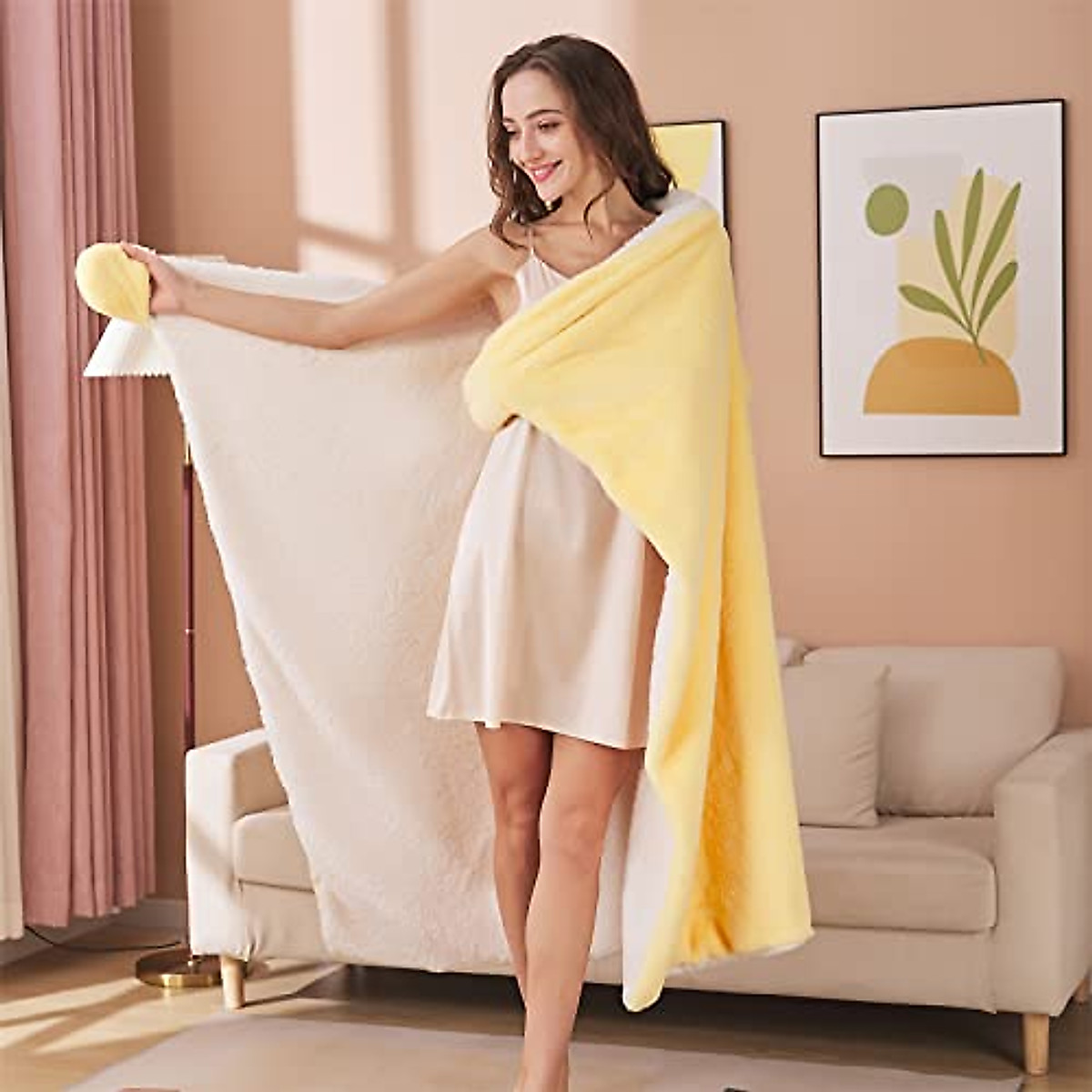 A Nice Night Cozy Hug Wearable Throw Blanket - Hooded Cardigans Jacket Coats,Unique Birthday Christmas Gifts for Women,Kids,Or Men One Size Fits All,Yellow
