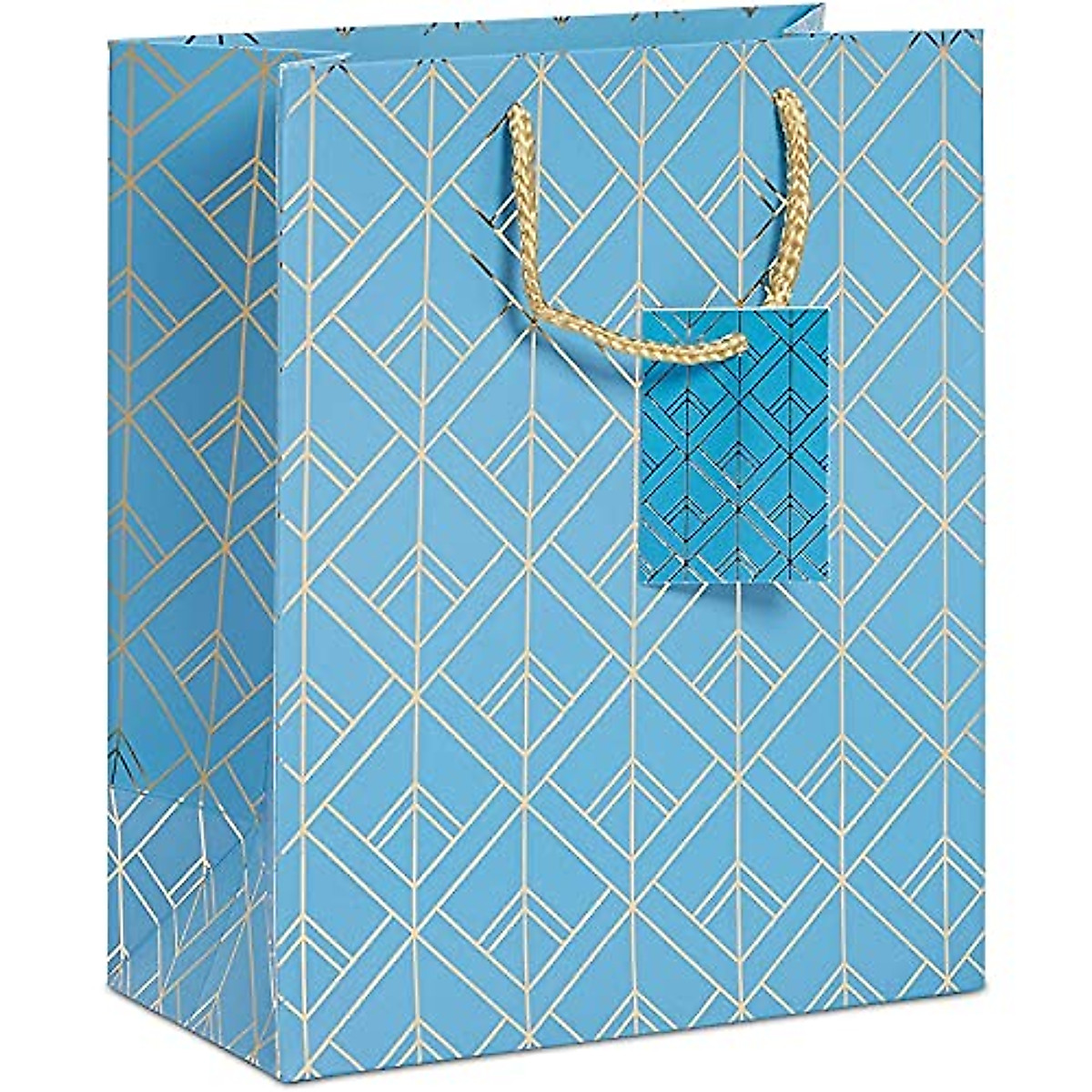 Blue & Gold Foil Gift Bags with Handles, 4 Designs for Baby Shower, Wedding (15 Pack)