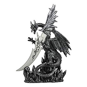 Ebros 13"Tall Large Dreamwork Fantasy Bahamut Elder Dragon Statue With Fire Dagger Blunt Knife As Letter Opener Or Decorative Dagger