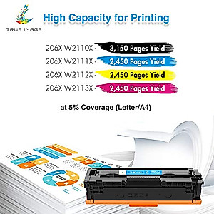 TRUE IMAGE Compatible Toner Cartridge Replacement for HP 206X 206A W2110A W2110X HP Color Pro M255dw MFP M283fdw M283cdw M283 M255 Printer Toner High Yield (Black Cyan Yellow Magenta, 4-Pack)
