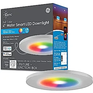 GE CYNC Smart LED Wafer Downlights, Color Changing and White Tones Wafer Lights, No Recessed Housing Required, 4 Inches (3 Pack)