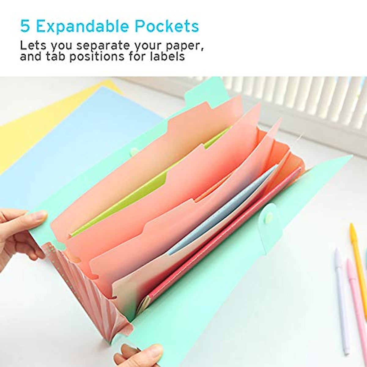 Expanding File Folders, Plastic A4 Letter Size Document Organizer with File Folder Labels for School Office Home (Yellow)