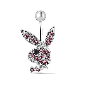 Hohamn Play boi Bunny Belly Button Ring Multi Paved Gems Button Nail Multi Rhinestone Paved 316L Surgical Steel Playboi Rabbit Dangle Navel Ring Barbell