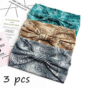 Aceorna Boho Bandeau Headbands Wide Knot Hair Band Stretch Turban Head Wraps Fashion Hair Accessories for Women 3 Pcs (Popular)