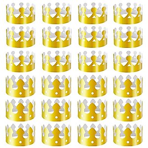 Aniann 28 Pack Gold Paper Crown Gold Foil Party Crown Hat Cap for Birthday Celebration Baby Shower Photo Props (2 Styles)