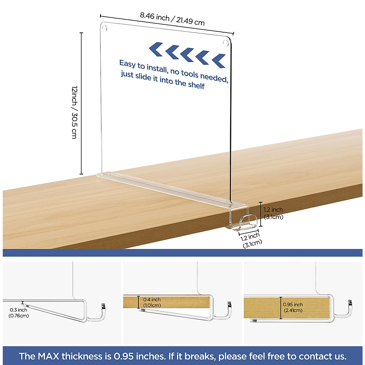 Famyards 6 Pack 12 Inches [Extra Tall Version] Clear Shelf Dividers for Organization, Acrylic Closet Shelf Vertical Shelves Organizer for Bedroom, Office and Kitchen