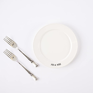 Mud Pie MRS, Plate and Fork Set, White