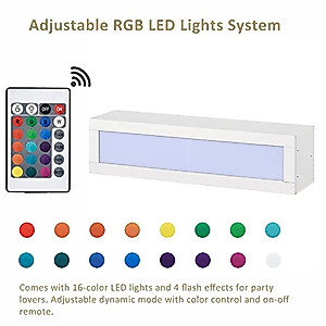 Merax Wall Mount Floating TV Stand with Four Media Storage Cabinets and Two Shelves, Modern High Gloss Entertainment Center for 95+ Inch Television, 16-Color RGB LED Lights for Living Room, White