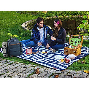 Picnic Backpack for 4 | Picnic Basket | Stylish All-in-One Portable Picnic Bag with Complete Cutlery Set, Stainless Steel S/P Shakers | Picnic Blanket Waterproof Extra Large| Cooler Bag for Camping