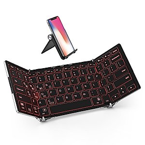 iClever Backlit Foldable Bluetooth Keyboard, BK05 Wireless Folding Keyboard with Backlight, Pair up to 4 Devices, Portable Travel Keyboard for iPad Tablet Laptop PC Smartphone Windows iOS Android